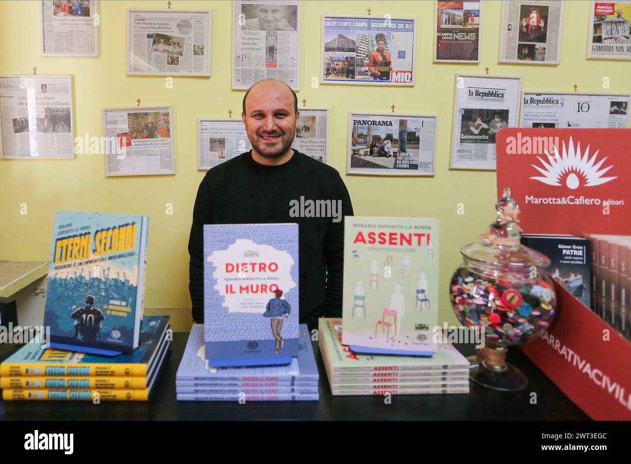 Rosario Esposito La Rossa, in his Scugnizzeria bookshop, of the Marotta ...