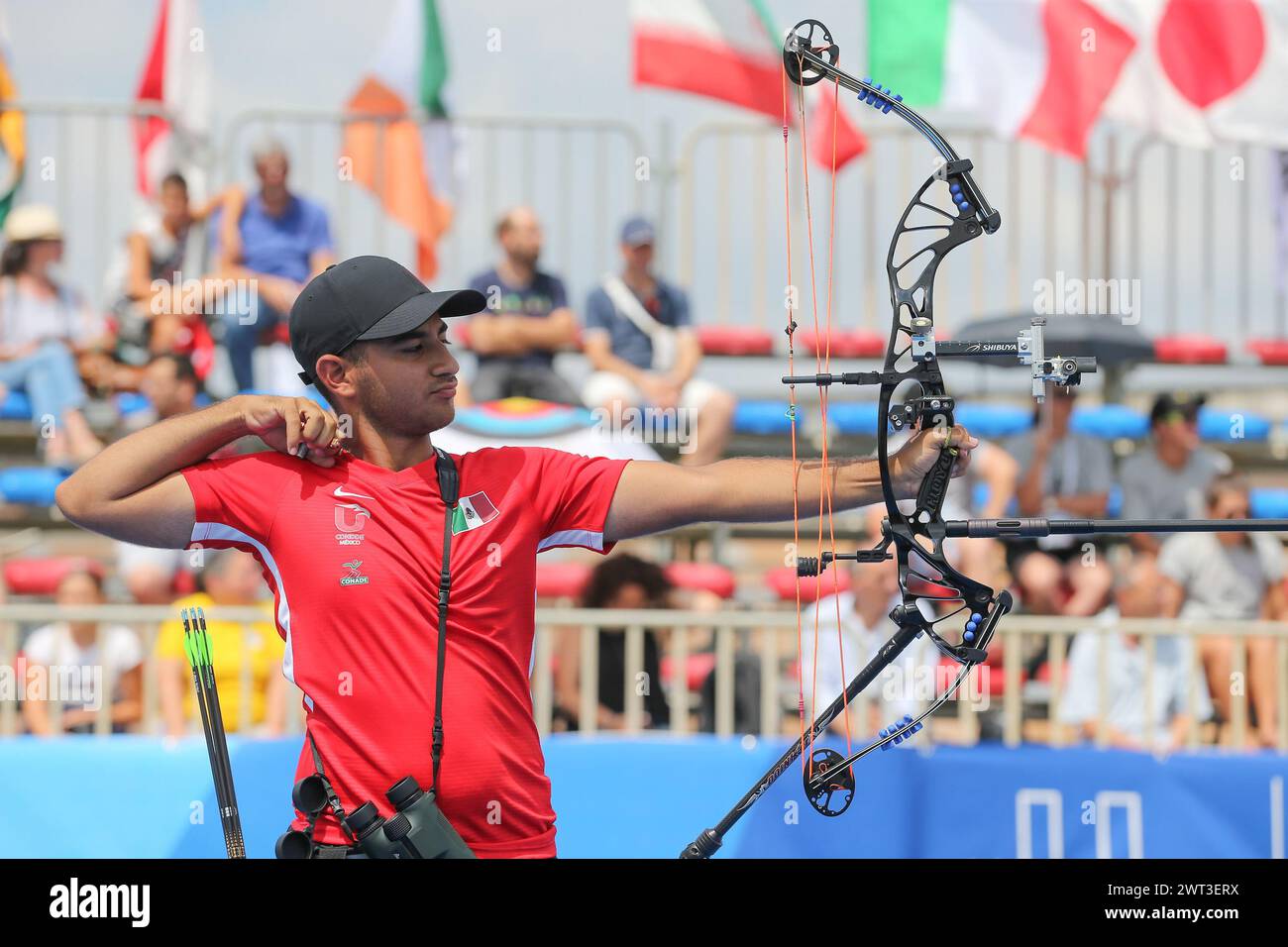 Miguel Becerra Rivas of Mexico, while shooting in the compound team ...