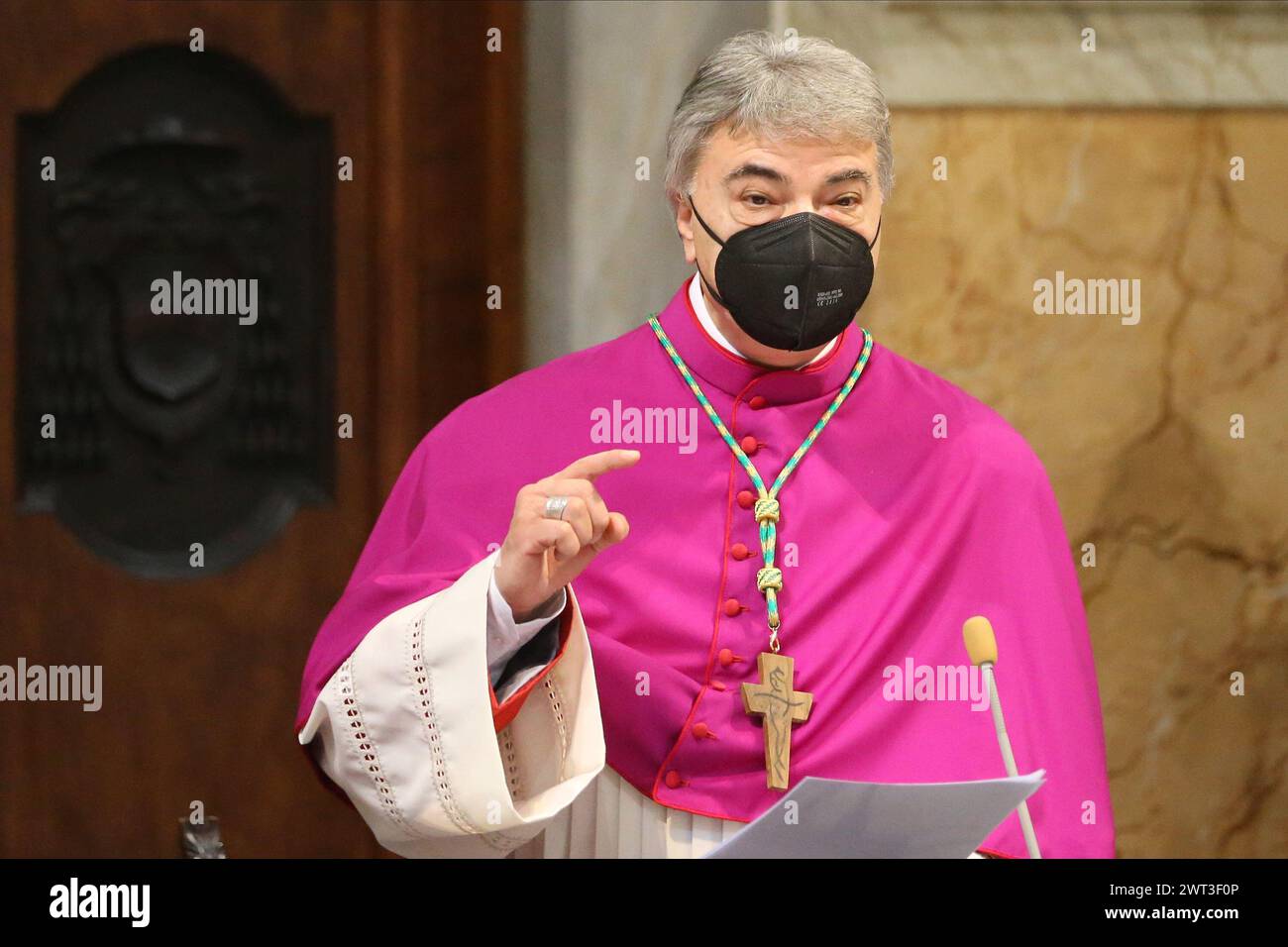 Domenico Battaglia, the new bishop of Naples, with a mask to protect ...