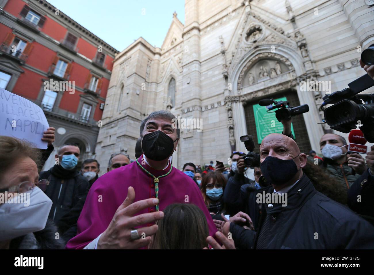 Domenico Battaglia, the new bishop of Naples, with a mask to protect ...