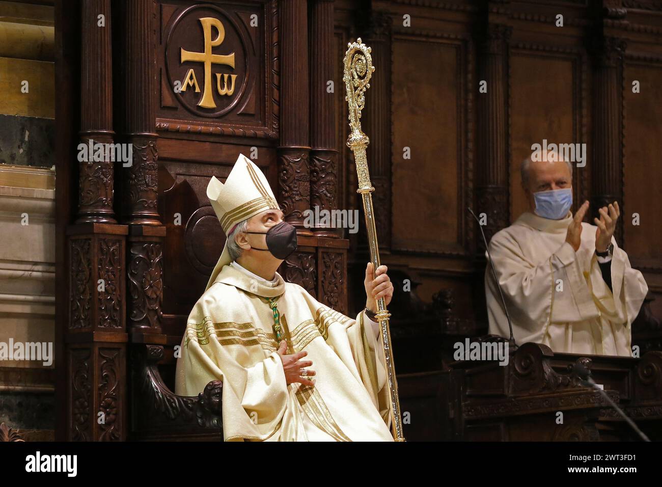 Domenico Battaglia, the new bishop of Naples, with a mask to protect ...
