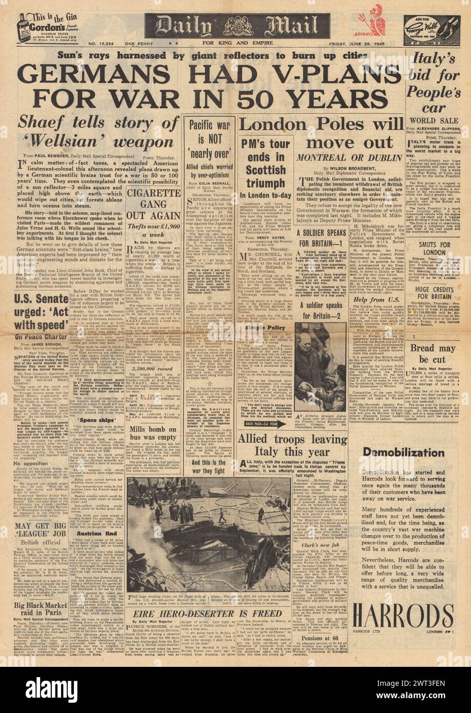 1945 Daily Mail front page reporting German ray weapon plans Stock ...