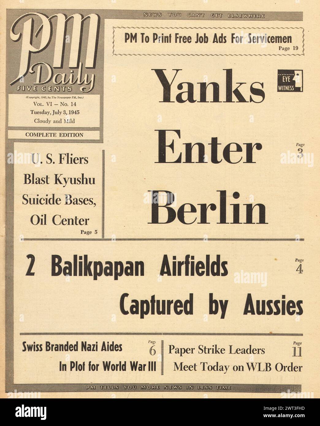 Front page 1945 us newspaper hi-res stock photography and images - Alamy