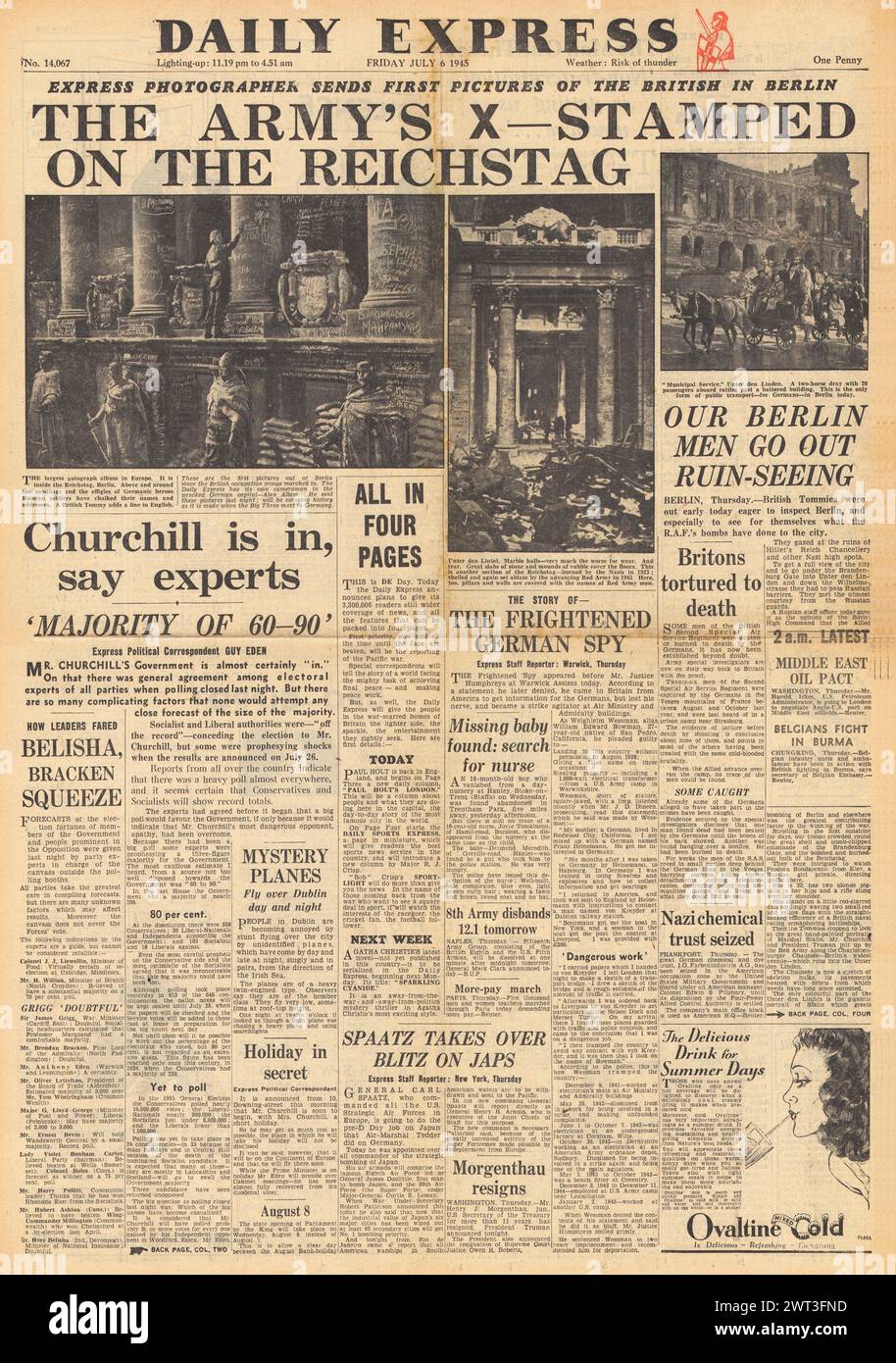 1945 Daily Express front page reporting Graffiti on the Reichstag and ...