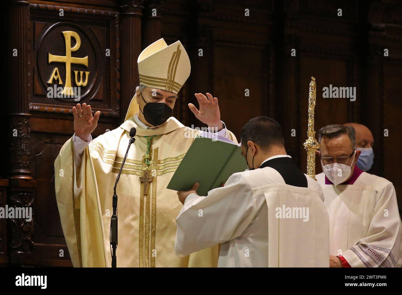 Domenico Battaglia, the new bishop of Naples, with a mask to protect ...