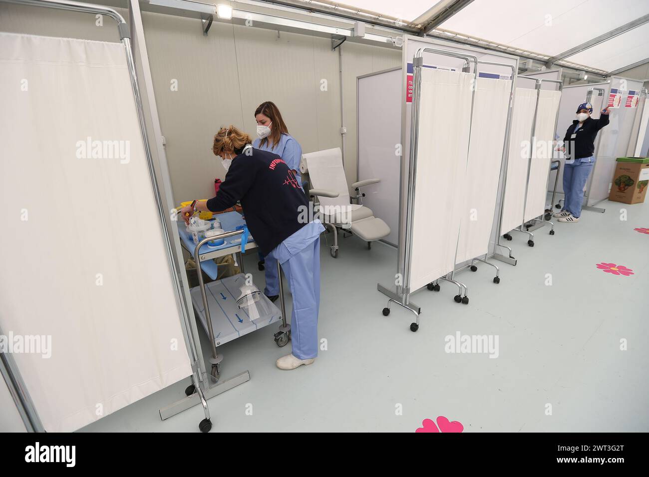 A internal view of the vaccination center, inside the Ferrari Orsi ...