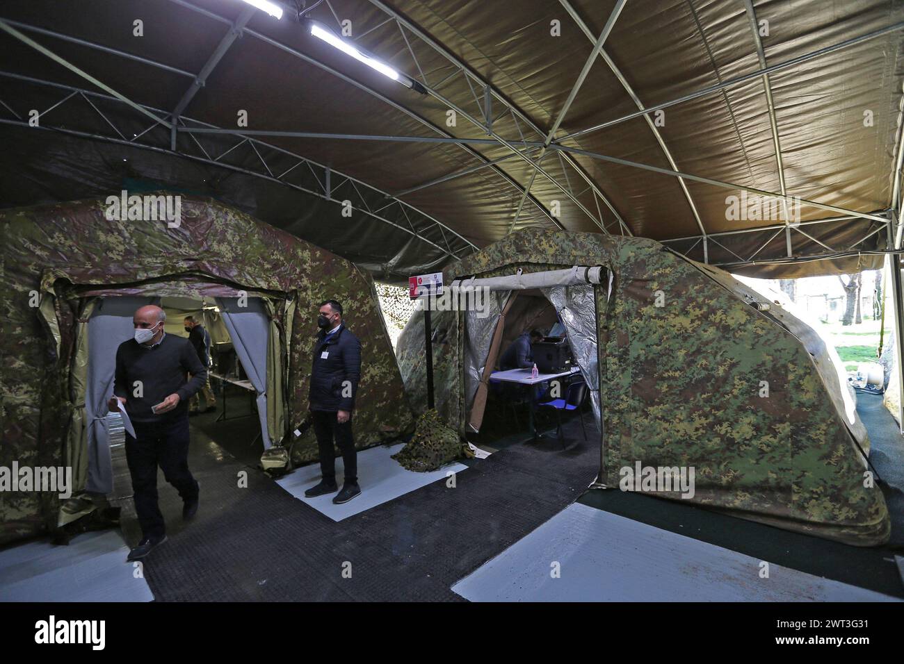A view of the vaccination center, inside the Ferrari Orsi military ...