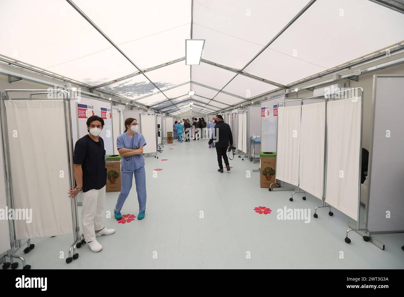 A internal view of the vaccination center, inside the Ferrari Orsi ...