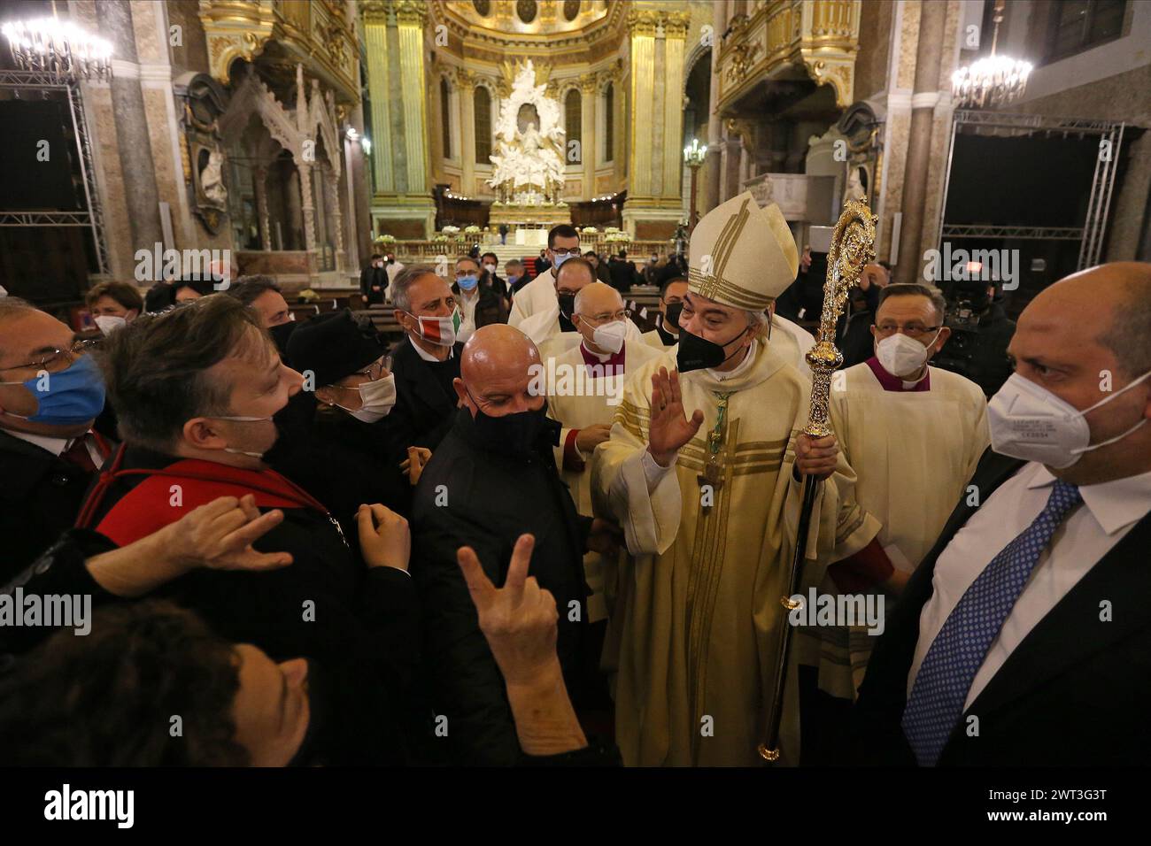 Domenico Battaglia, the new bishop of Naples, with a mask to protect ...