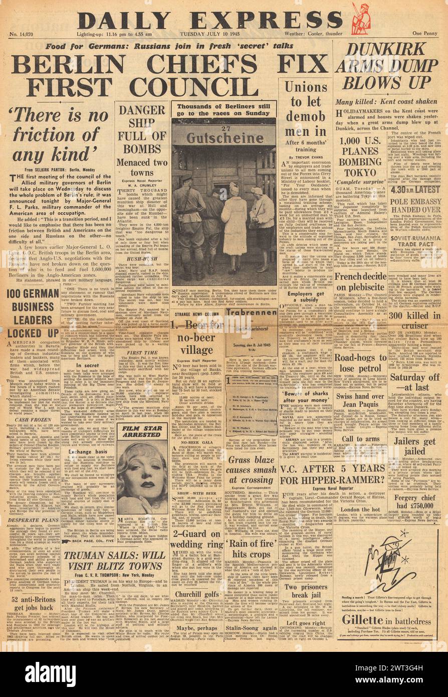 1945 Daily Express front page reporting Food and fuel problems in ...