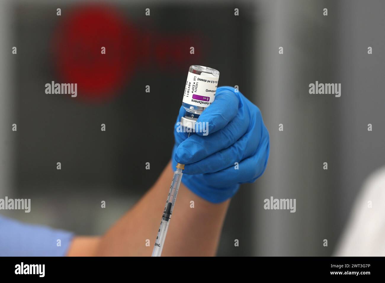 A vial of AstraZeneca vaccine, against the Covid-19 virus, being ...