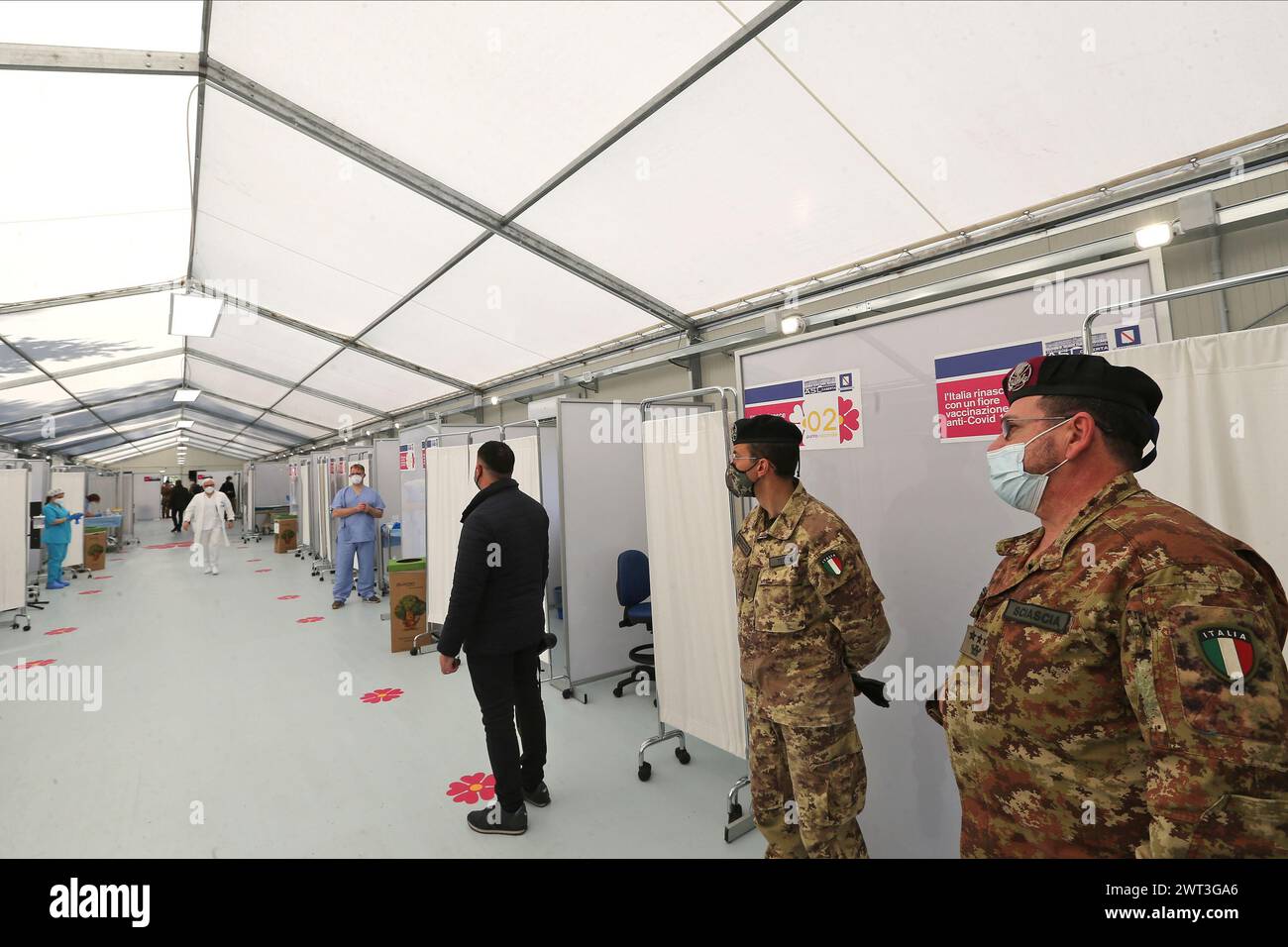 A internal view of the vaccination center, inside the Ferrari Orsi ...