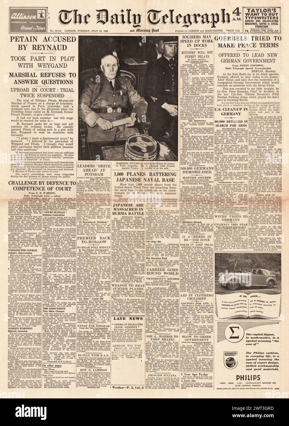 Front page 1945 us newspaper hi-res stock photography and images - Alamy