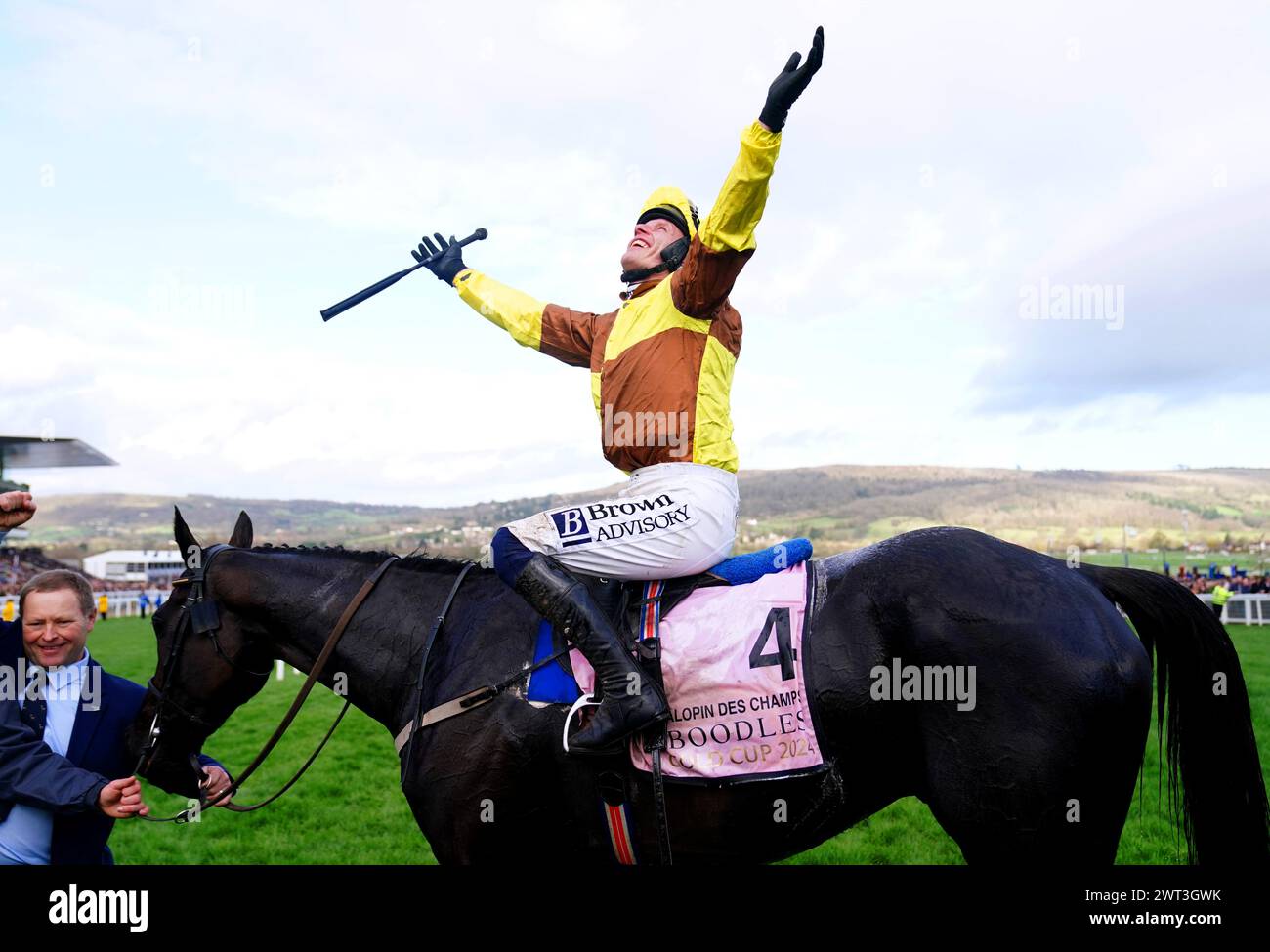 Jockey Paul Townend celebrates on Galopin Des Champs after winning the ...