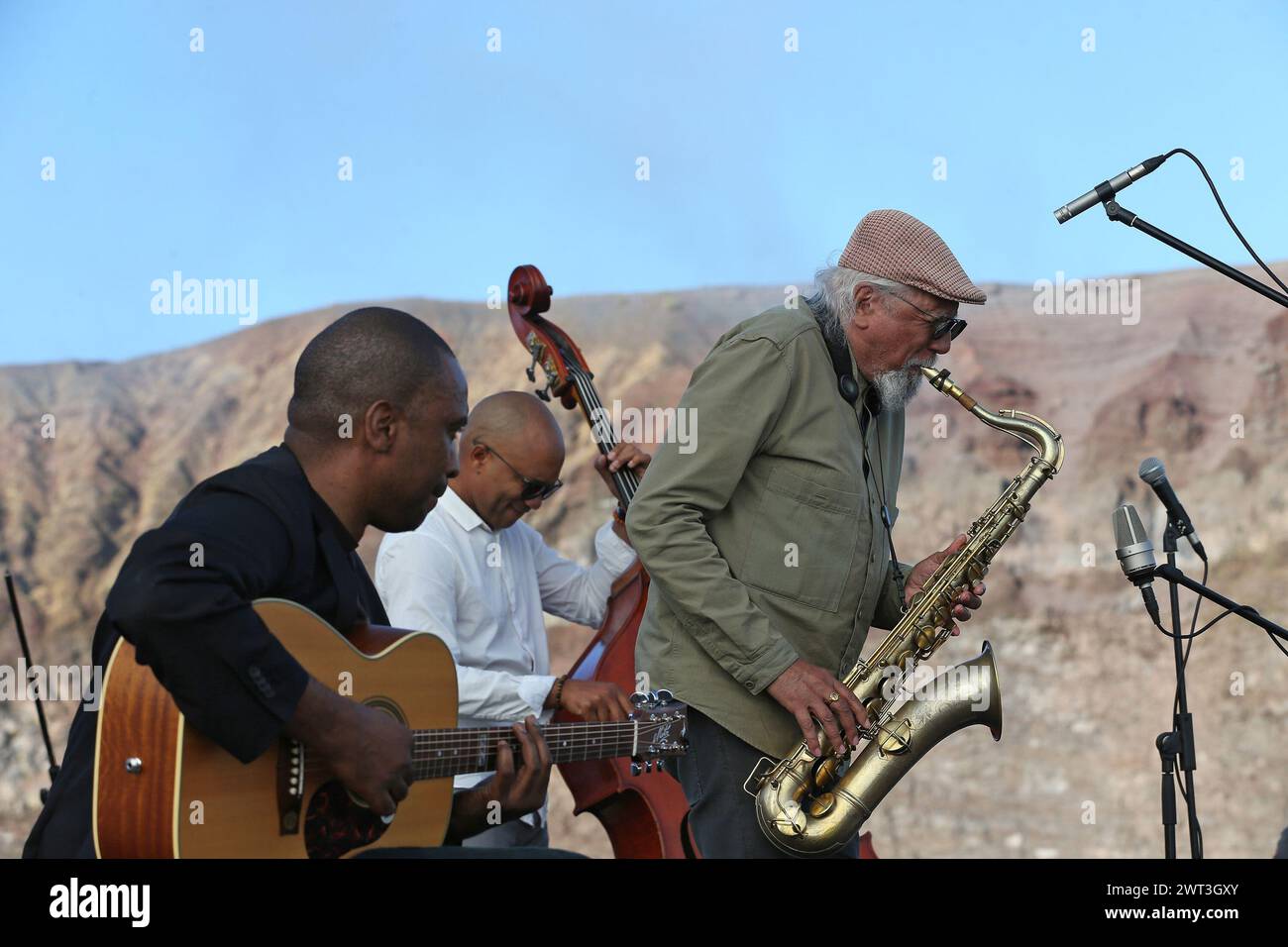 The jazz saxophonist, Charles Lloyd, with bassist Reuben Rogers and ...