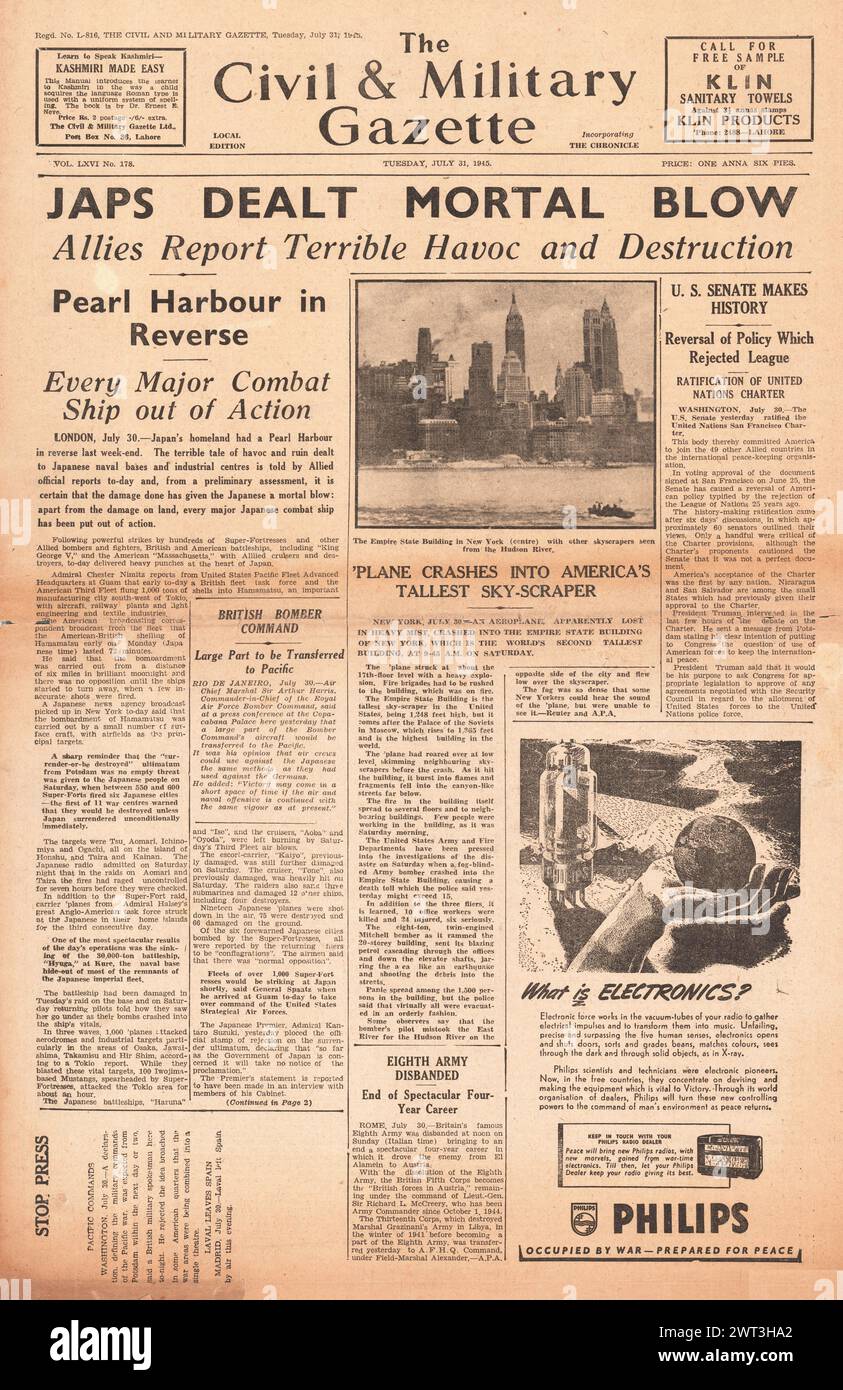Front page 1945 us newspaper hi-res stock photography and images - Alamy