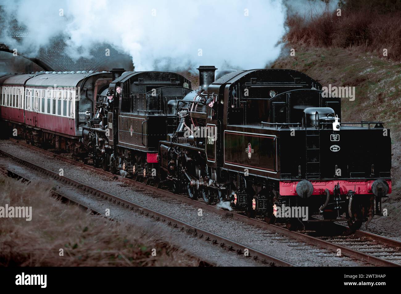 Steam trains in motion and with steam running on the Great Central railway Stock Photo - Alamy