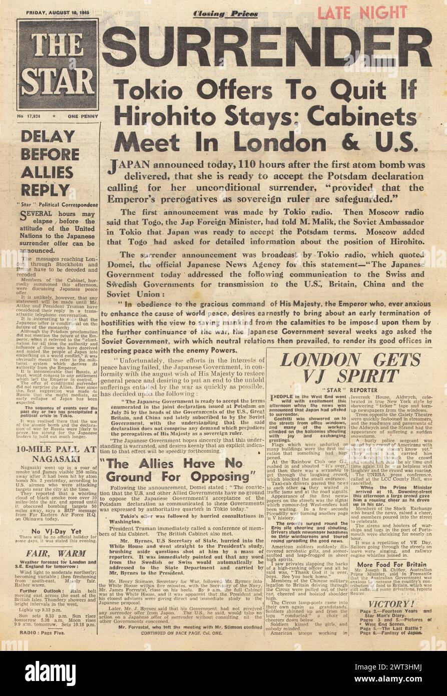 Japan surrenders newspaper hi-res stock photography and images - Alamy