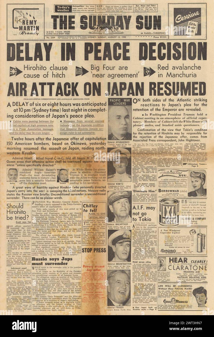 Japan surrender newspaper hi-res stock photography and images - Alamy