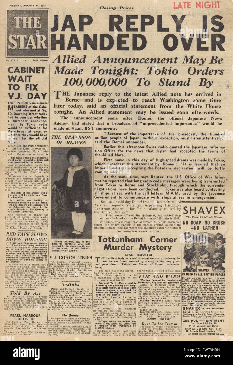 Japan surrenders newspaper hi-res stock photography and images - Alamy