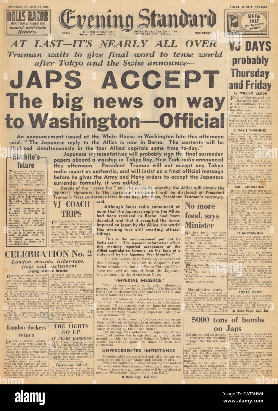 Japan surrender newspaper hi-res stock photography and images - Alamy