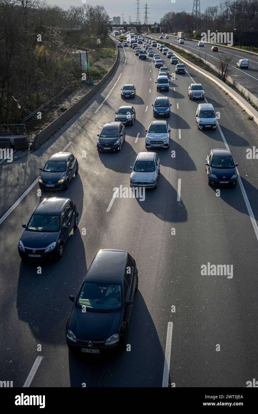 Paris, France - 03 04 2024: Traffic jam. View of road traffic on a ...