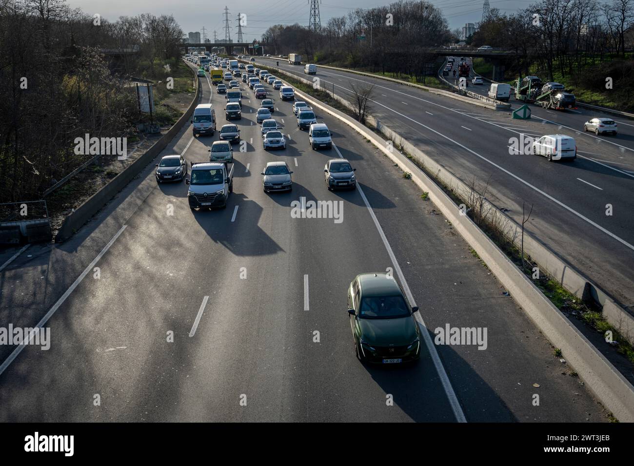 Paris, France - 03 04 2024: Traffic jam. View of road traffic on a ...