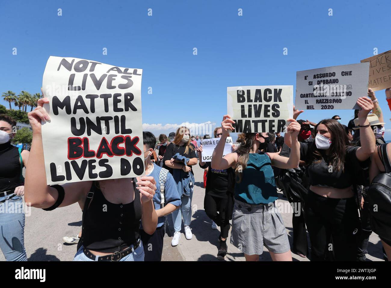 People with placards, during the Black Lives Matter demonstration ...