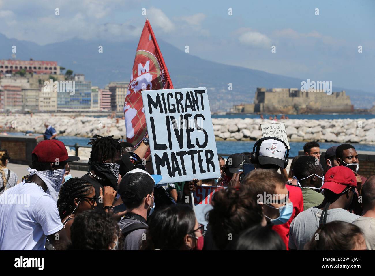 People with placards, during the Black Lives Matter demonstration ...