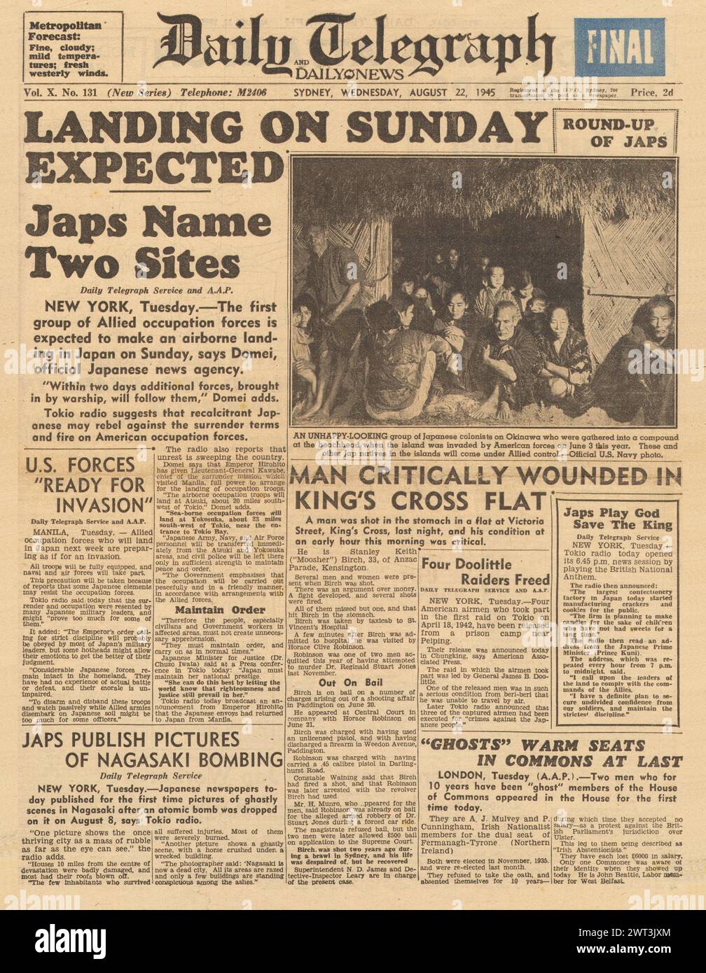1945 The Daily Telegraph front page reporting Allied occupation plans ...