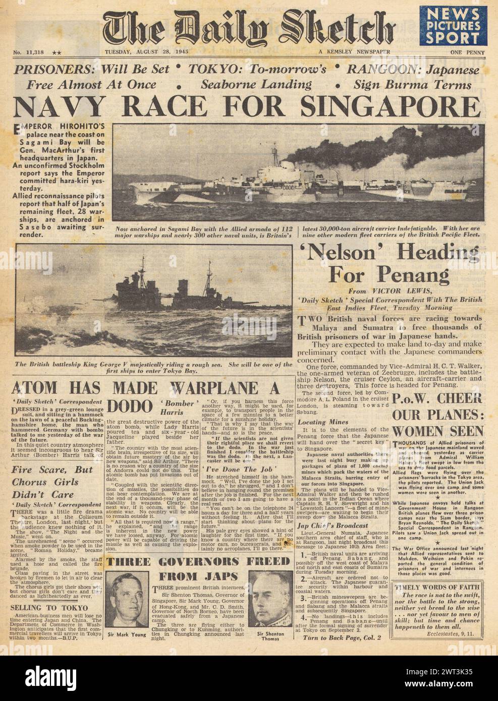 1945 The Daily Sketch front page reporting Prisoners cheer mercy planes ...