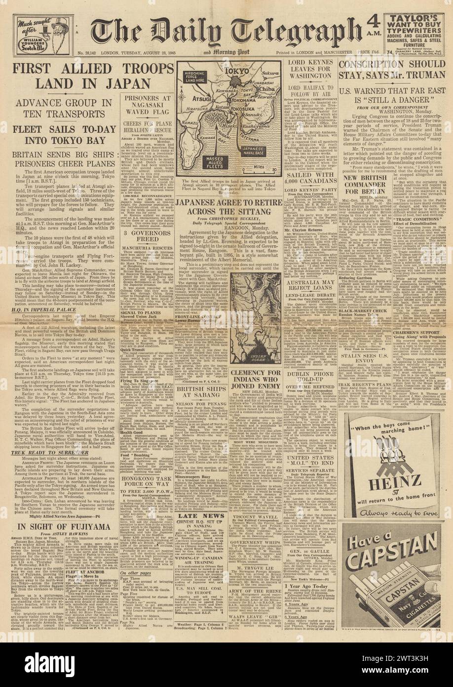 1945 The Daily Telegraph front page reporting Allied troops land in ...