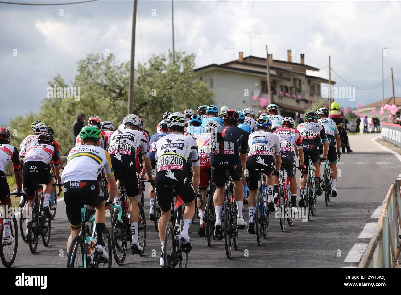 A Group Of Cyclists From Behind With Filippo Ganna Of Ineos Grenadiers Team And Mauro Schmid Of