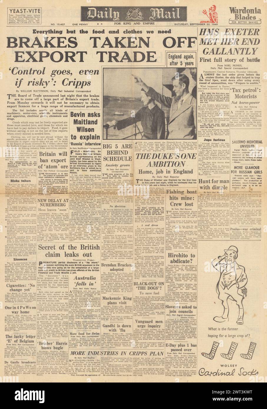 1945 Daily Mail front page reporting Battle of River Plate and ...