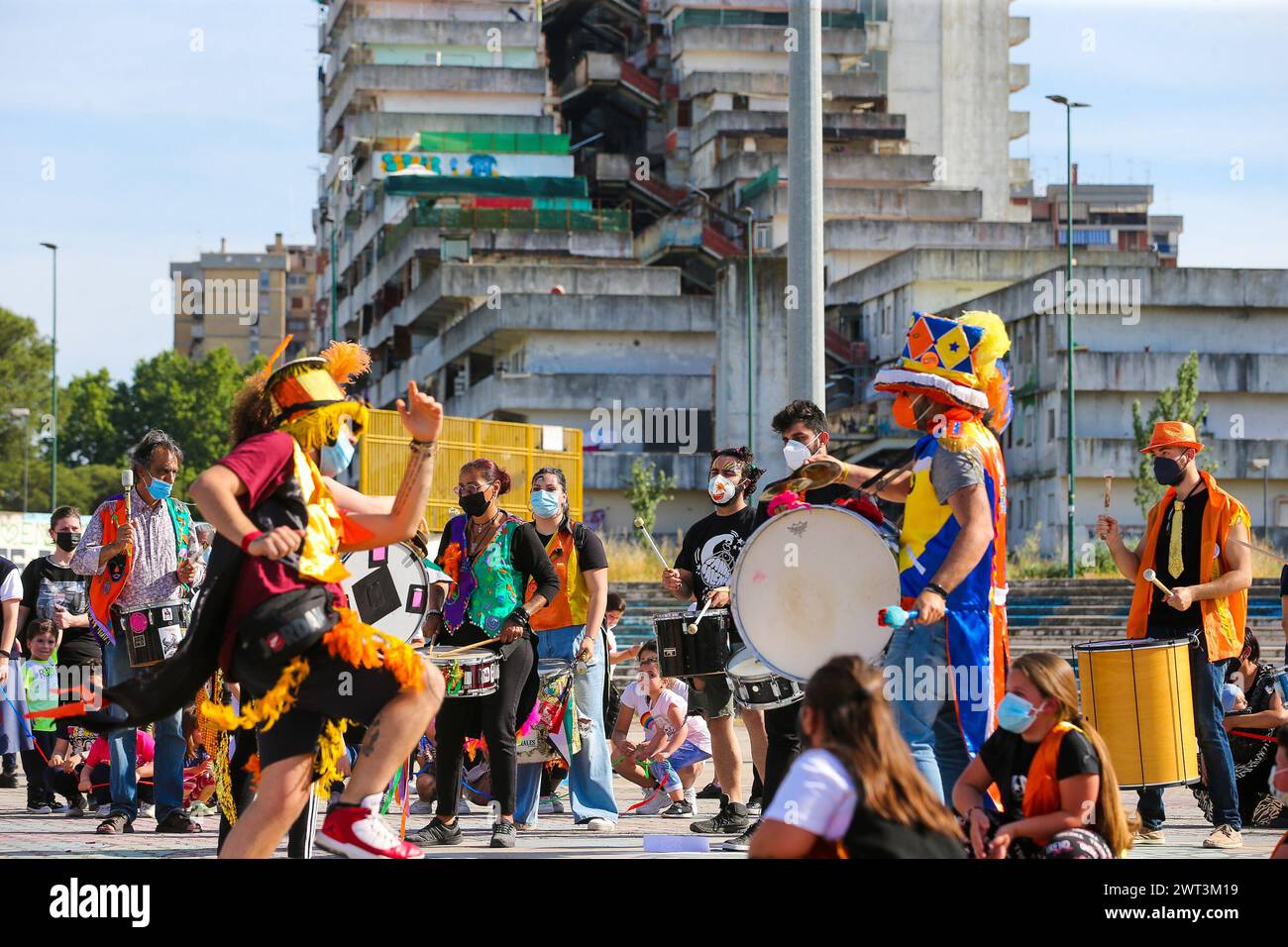 A moment of the flash mob for the world game day, with drummers and ...