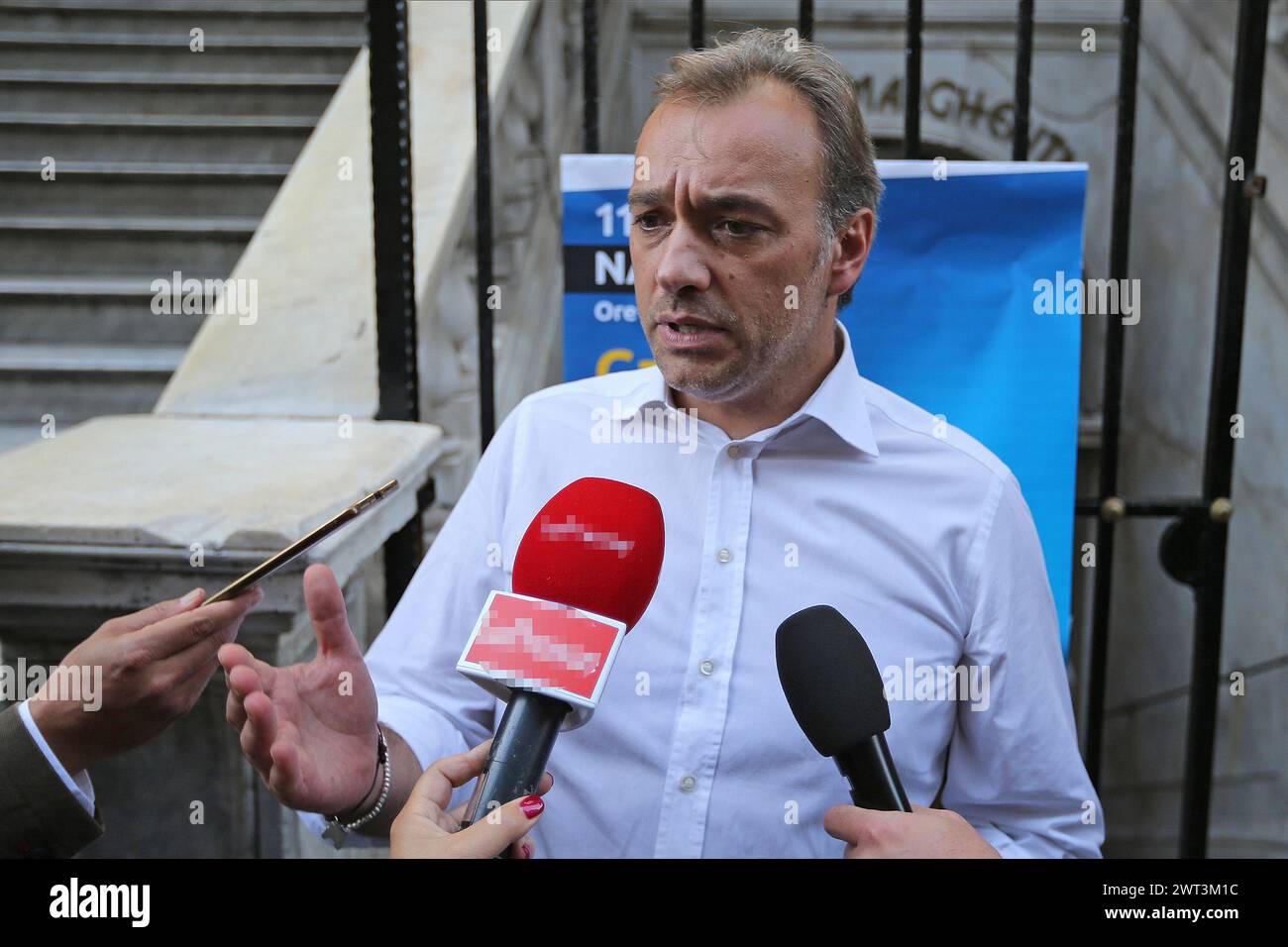 The politician Matteo Richetti talks with journalists before the ...