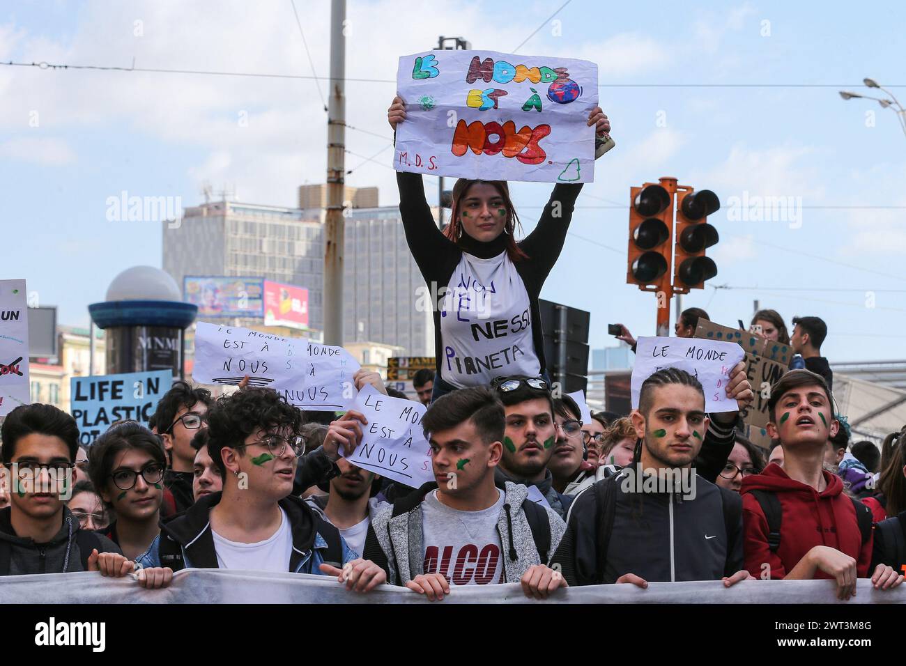 Students with signs during the Friday For Future march, to protest ...