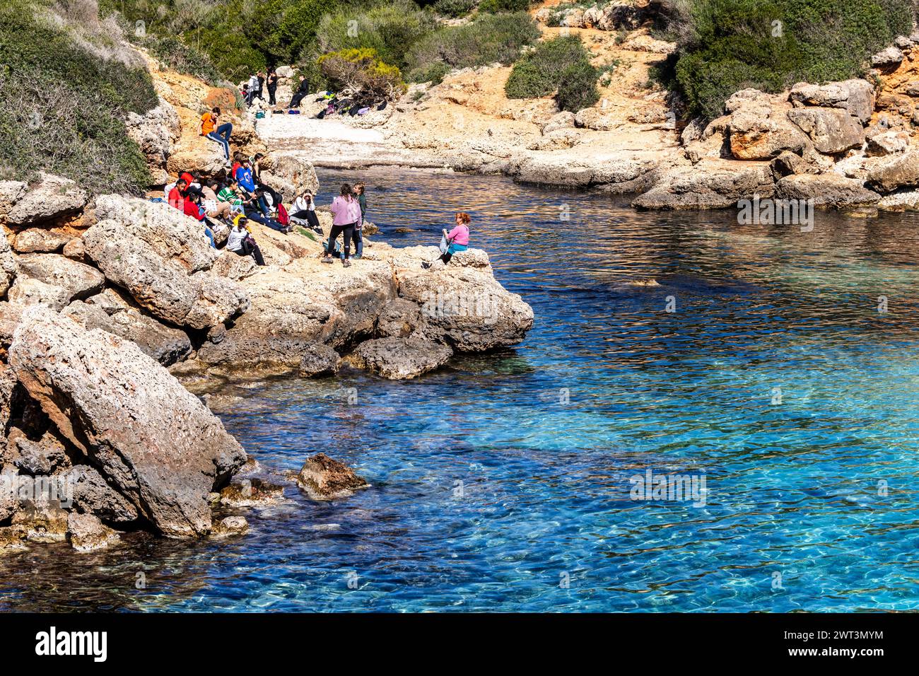 turquoise waters in Cala Petita, Porto Cristo, coast of Manacor ...