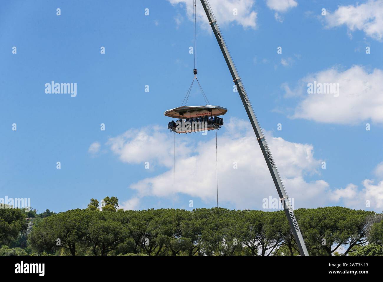 A view of "Dinner in the Sky", a suspended platform 50 meters above the ...