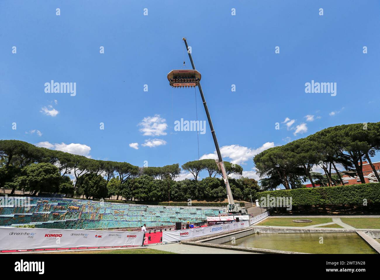 A view of "Dinner in the Sky", a suspended platform 50 meters above the ...