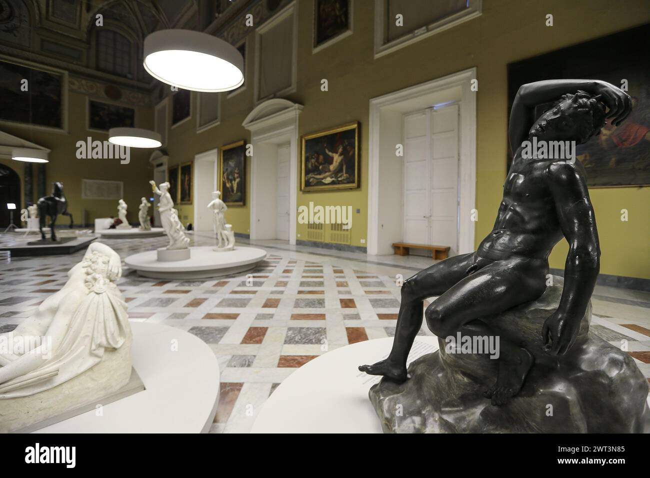 The statue of "Sleeping Satyr" by the sculptor Canova, inside the exhibition at the ...