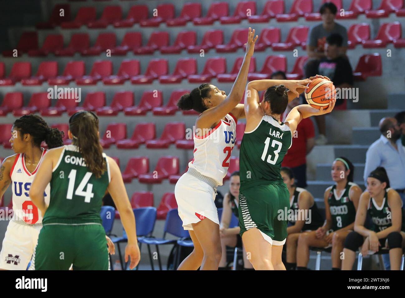 B. Scott of USA and Lara Ackerman of Mexico in action during the women ...