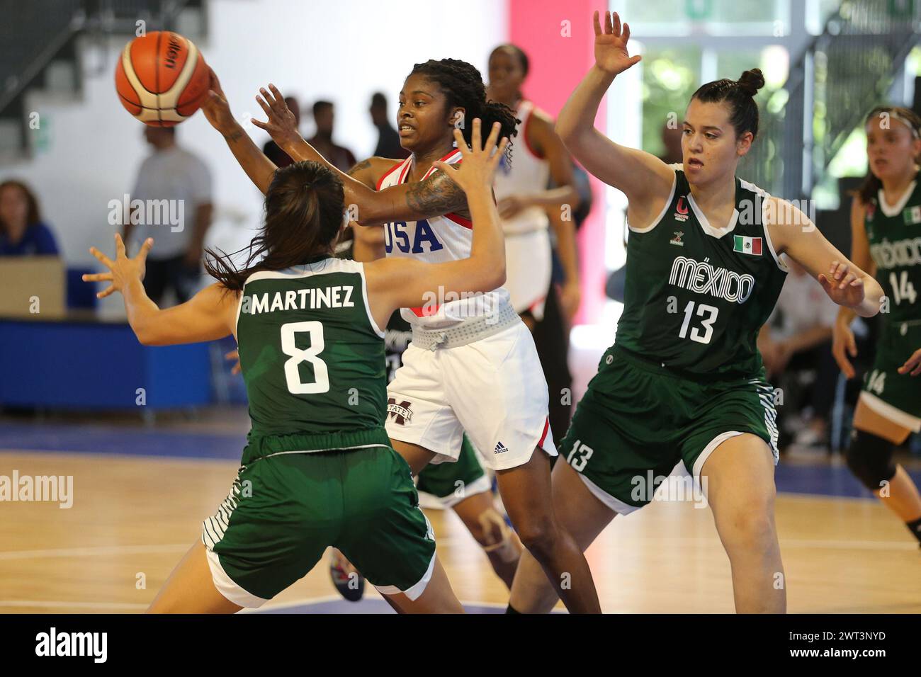 R. Jackson of USA and Martinez Trevin and Lara Ackerman of Mexico in ...