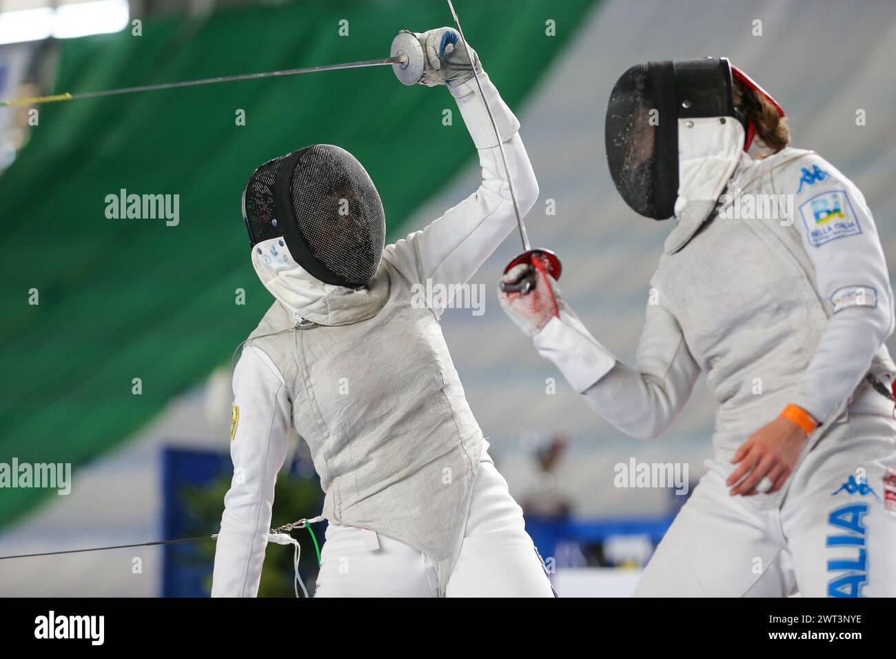 Camilla Mancini and Irene De Biasio, during the Italian team fencing championships, for the foil ...
