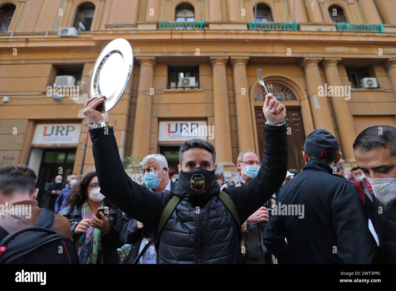 A restaurant owner, in front of the headquarters of the Campania Region ...