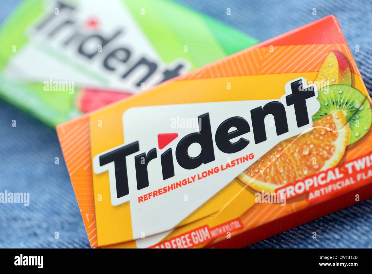 KYIV, UKRAINE - NOVEMBER 27, 2023 Trident chewing gum pack. Trident is ...