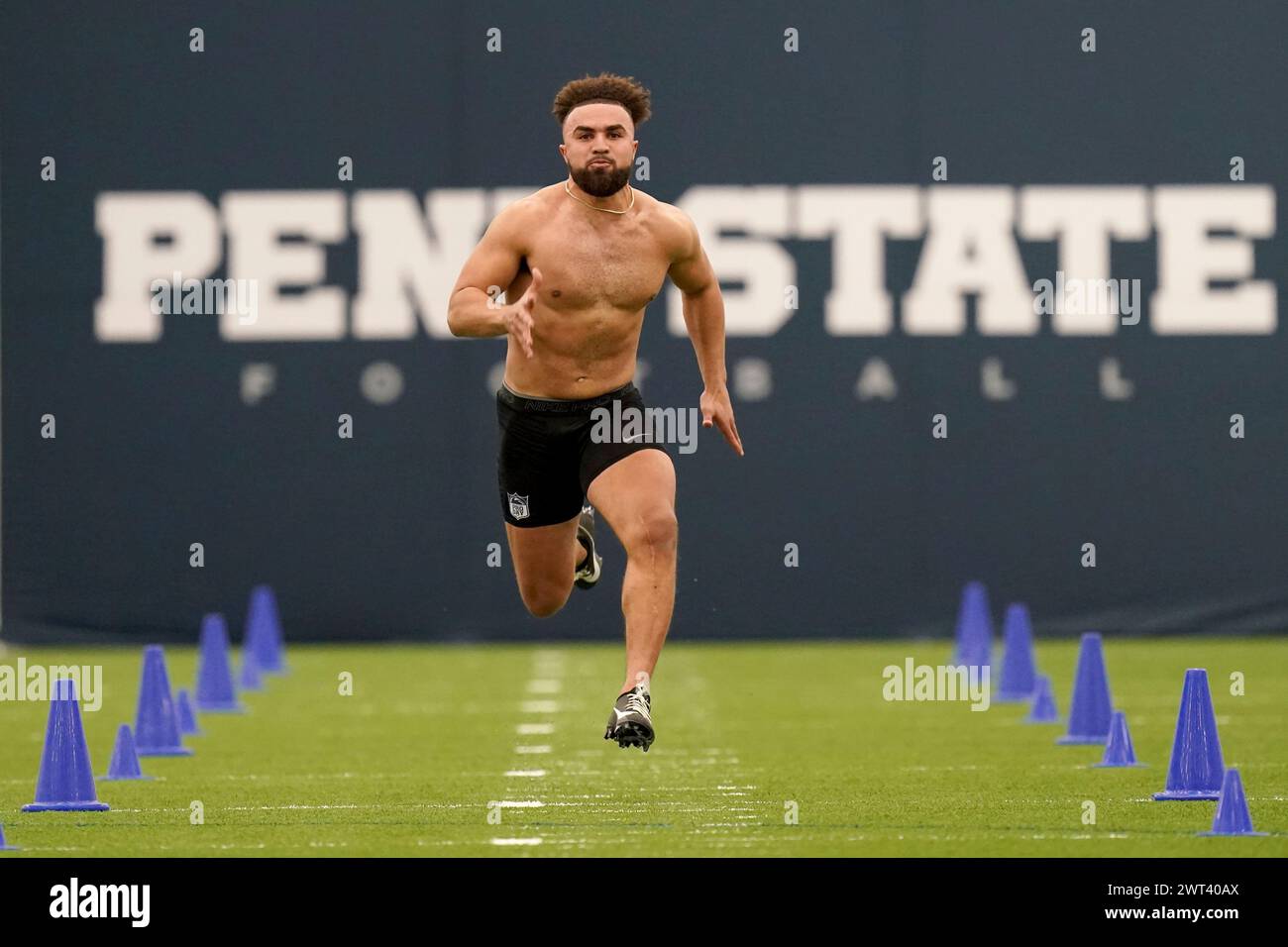 Penn State running back Trey Potts runs the 40-yard dash during the ...
