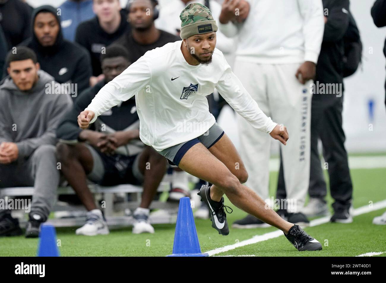 Penn State cornerback Daequan Hardy runs a drill during the NCAA ...