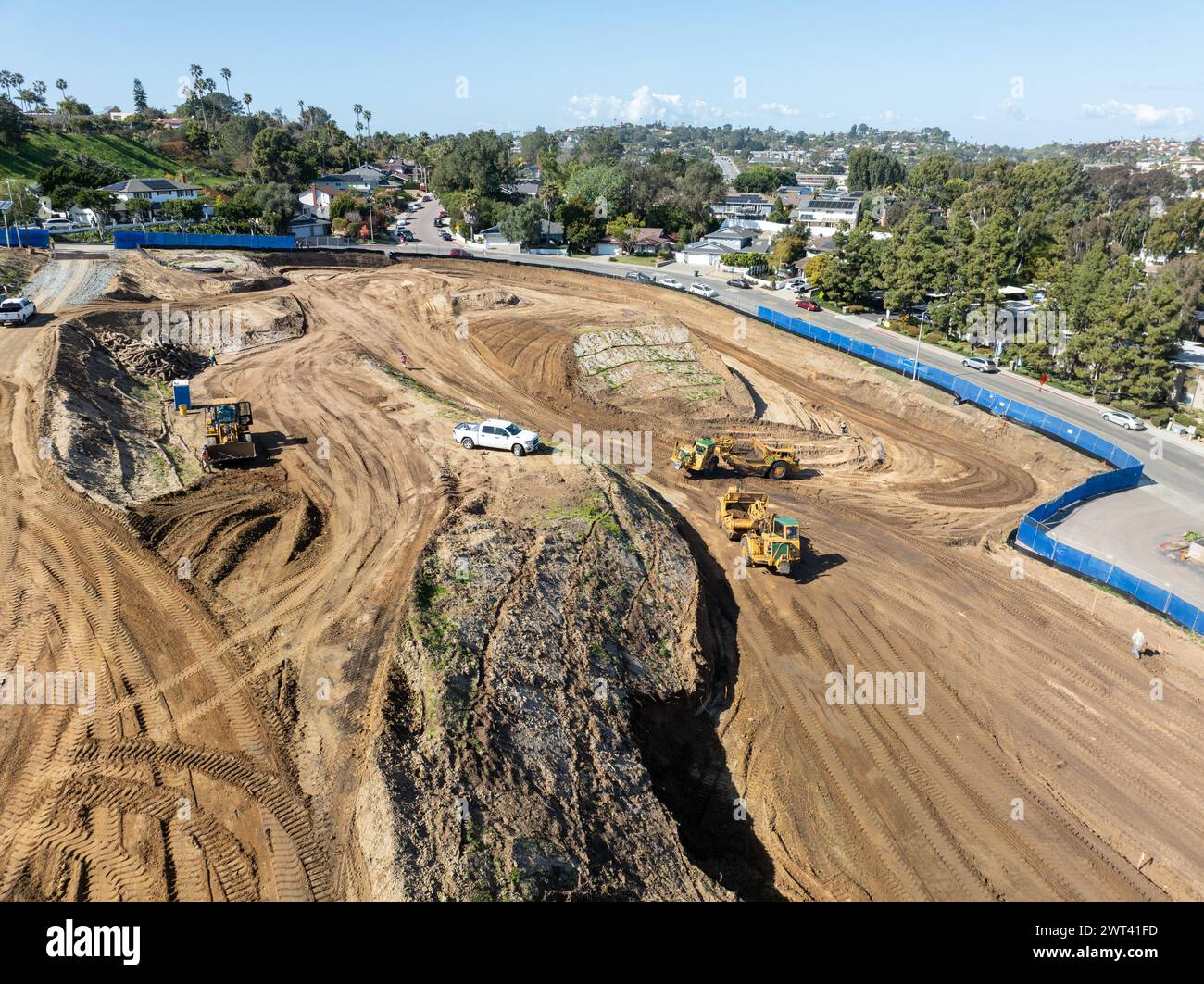 Aerial view of heavy construction equipment working at the construction ...