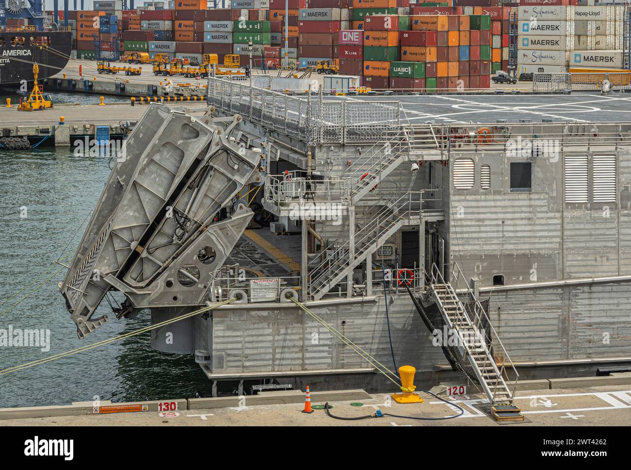 Cartagena, Colombia - July 25, 2023: Folded Roll-on roll-off brdige on ...